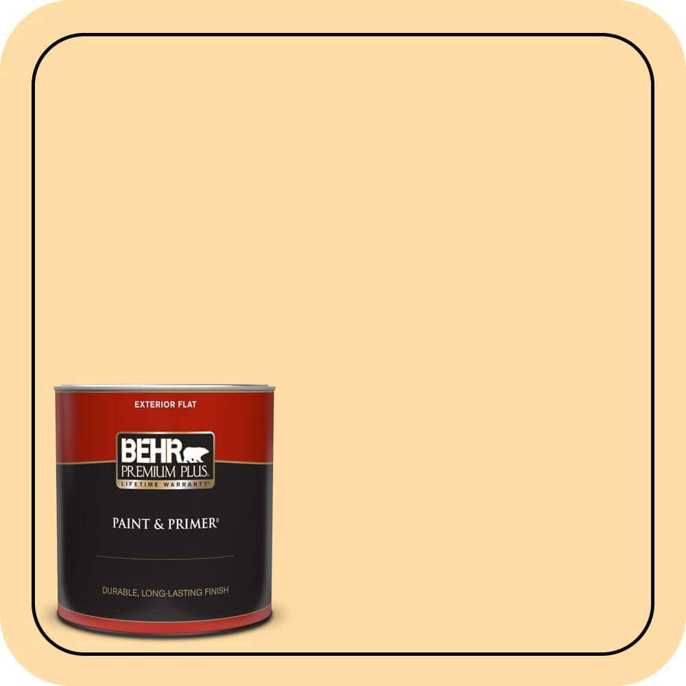 BEHR PREMIUM PLUS 1 qt. #300A-3 Melted Butter Flat Exterior Paint ...