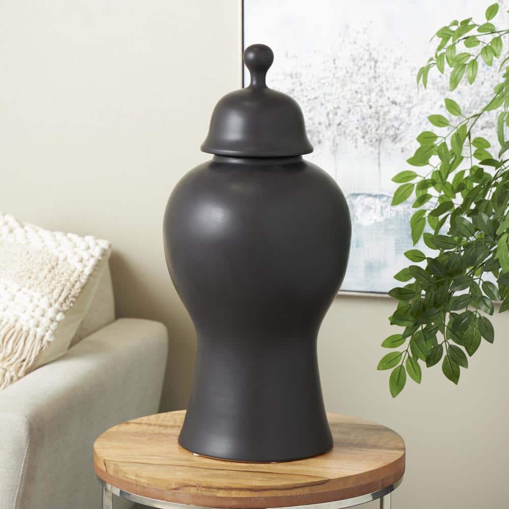 Litton Lane Black Ceramic Rounded Hourglass Decorative Jars with Lid ...