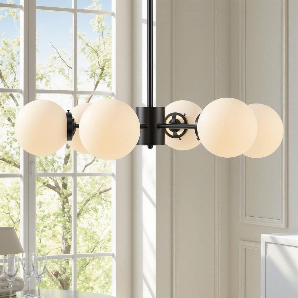 Merra 6-Light Matte Black Sputnik Style Pendant Design Chandelier with ...