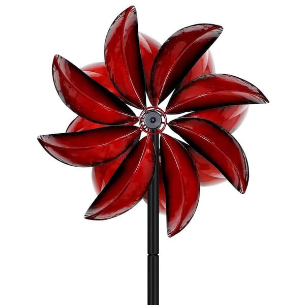 73 in. H Red Metal Wind Spinners with Stake for Yard and Garden RT1124 ...
