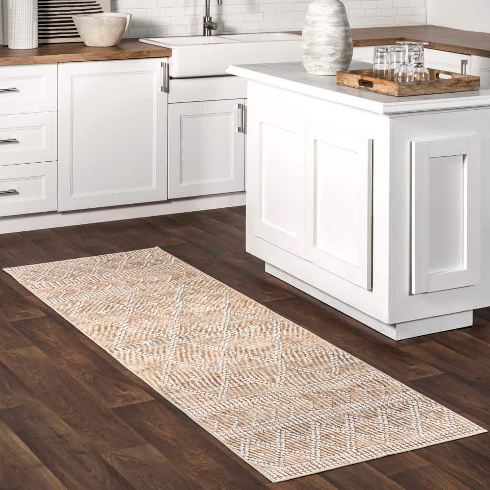 nuLOOM Úna Lattice Spill-Proof Machine Washable Beige 2 ft. 6 in. x 8 ...