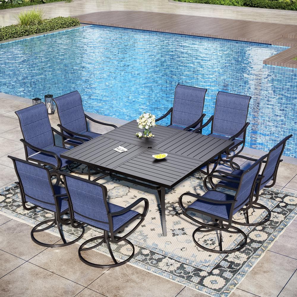 Reviews for PHI VILLA Black 9-Piece Metal Outdoor Patio Dining Set with ...