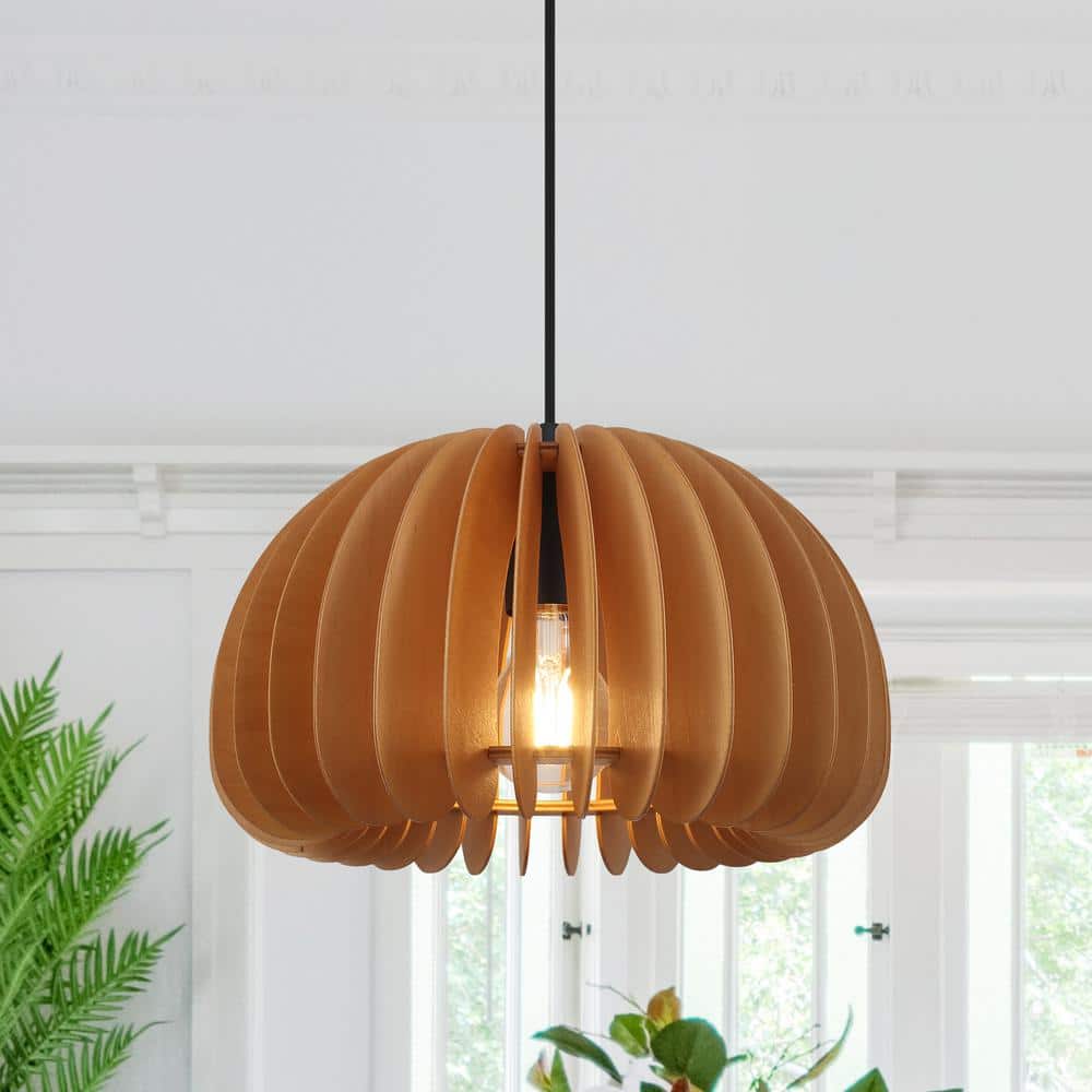 ZJVAIVE 1-Light Black and Natural Geometric Pendant Light Chandelier ...