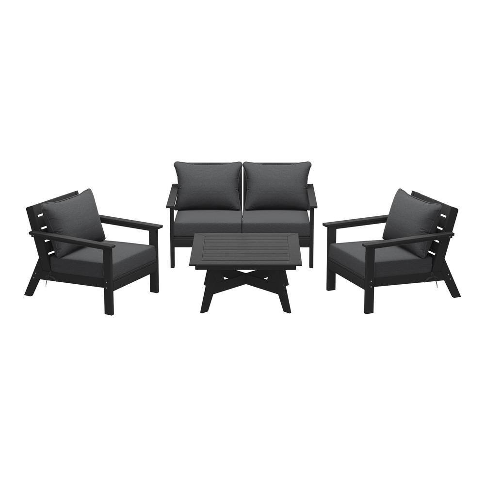 WESTIN OUTDOOR Birchwood Black Arrangeable 5-Piece Outdoor Patio HDPE ...