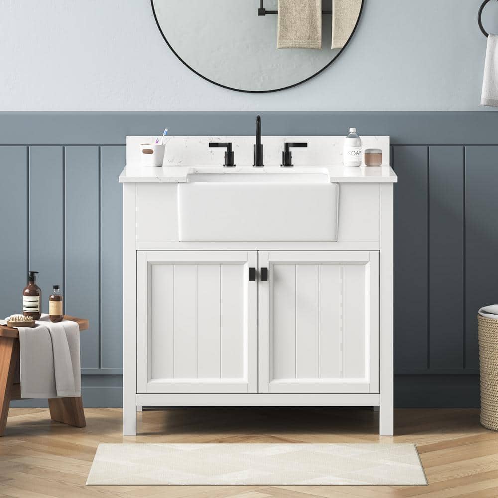 DELUXE DL LIVING Richfield 37 in. Single Sink Freestanding White Bath ...