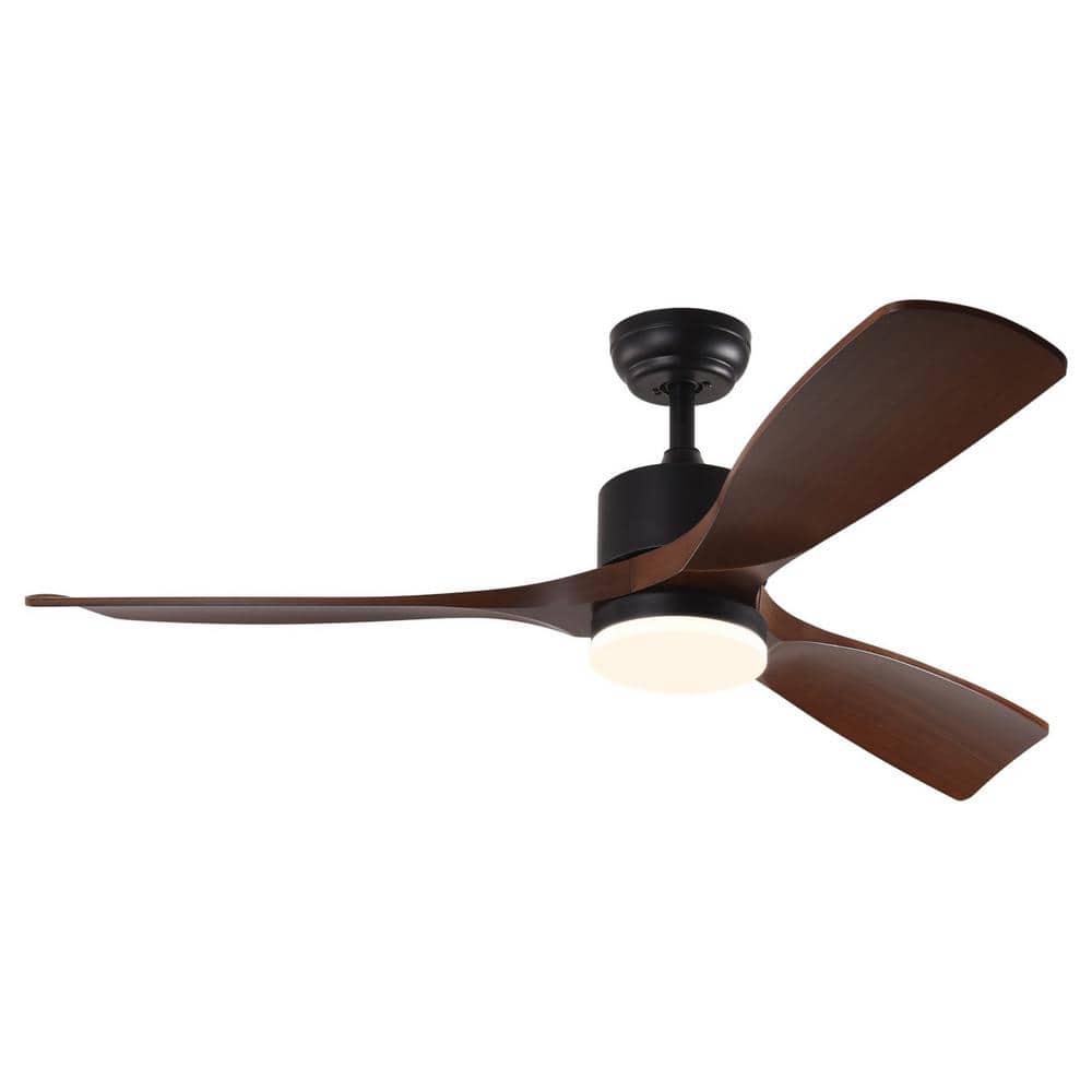 FIRHOT 52 in. LED Indoor Brown Smart Ceiling Fan with Lights and Remote ...