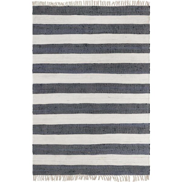 Unique Loom Chindi Rag Striped Navy Blue 7' 1 x 10' 0 Area Rug 3153113 ...