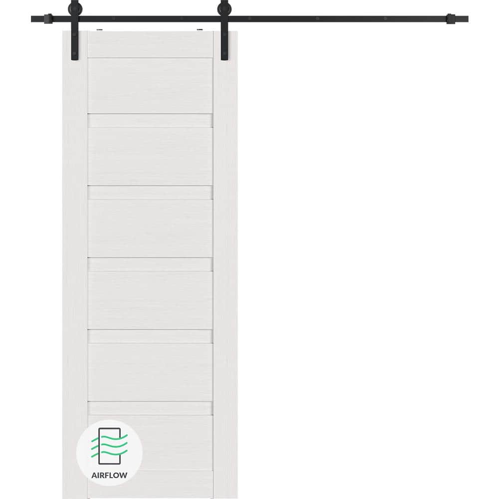 Belldinni Louver 24 in. W. x 96 in. Bianco Noble Wood Composite Sliding Barn Door with Hardware ...