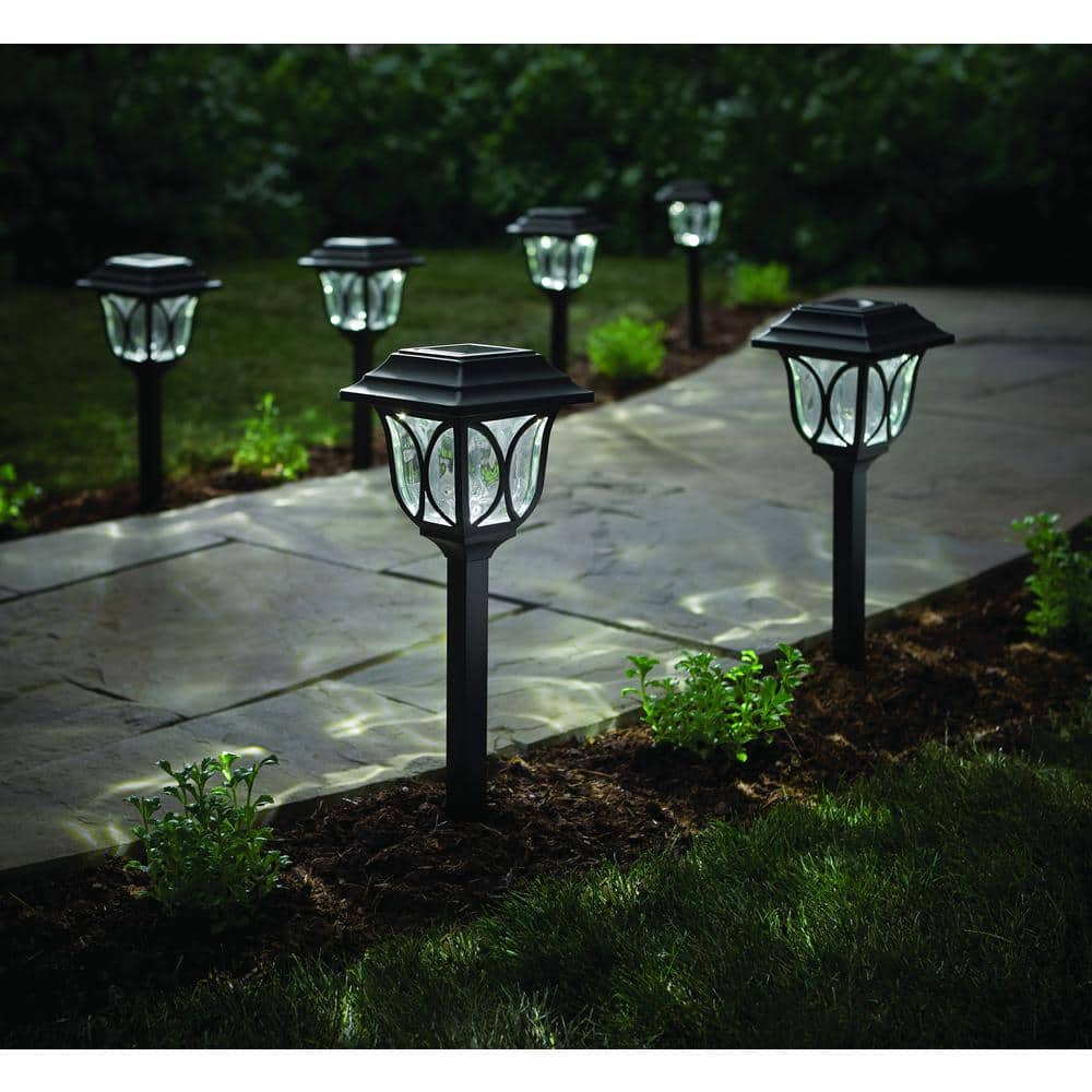 Hampton Bay Clarksville Black LED Outdoor Solar Path Light with Square ...