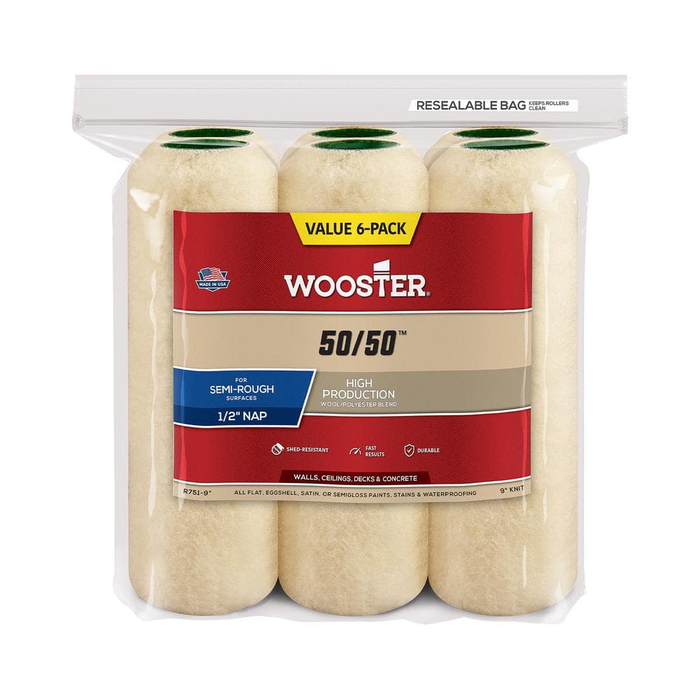 Wooster 9 in. x 1/2 in. 50/50 Lambswool/Polyester Knit Roller Cover (6 ...