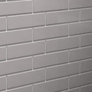 CRUZ BAY STUDIO 2 in. x 8 in. Glass Misty Grey Gloss Subway Tile (13.02 ...