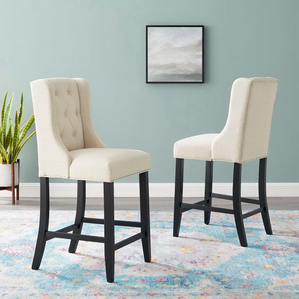 MODWAY Baronet 42 in. H Upholstered Fabric Wood Counter Bar Stool Set ...