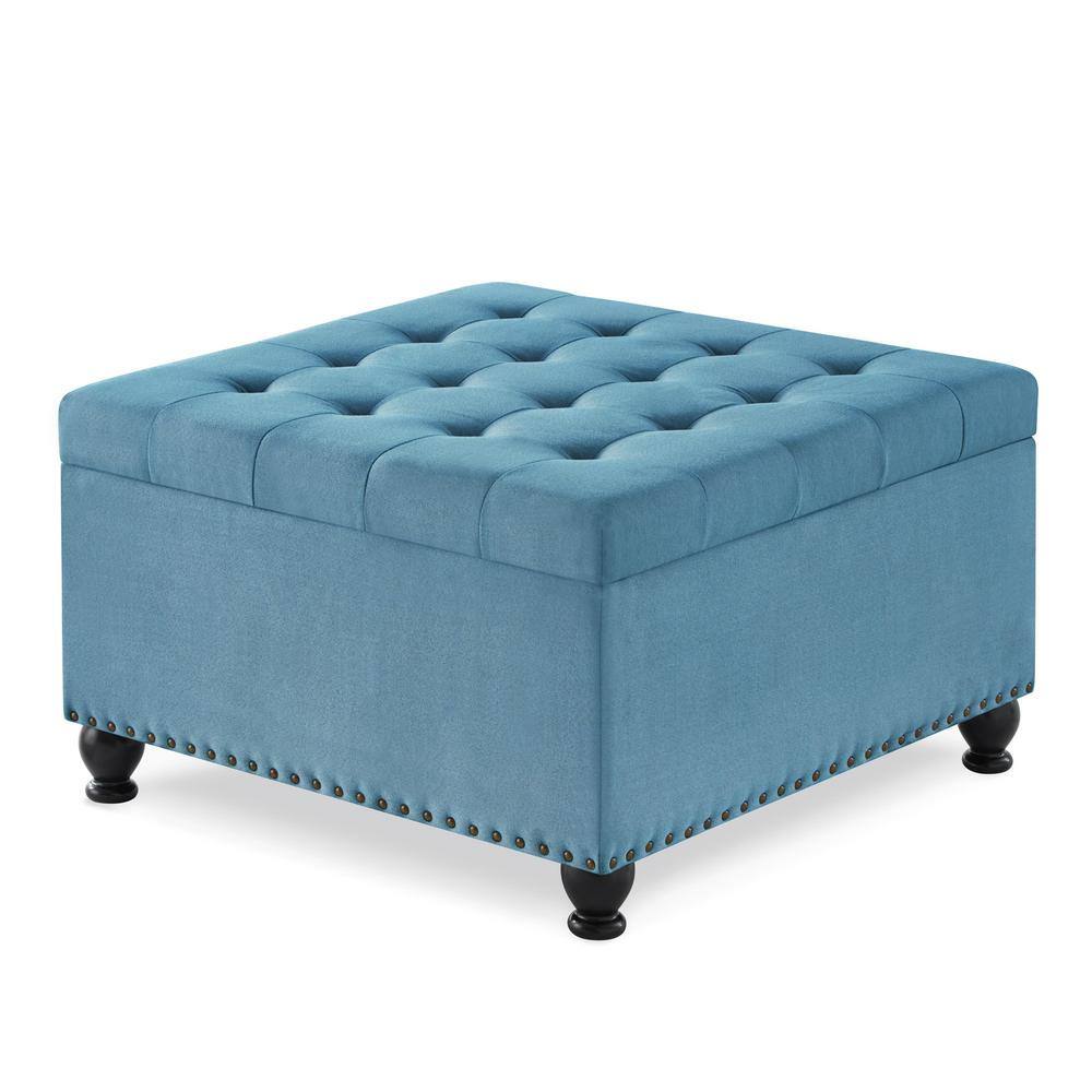 Tileon Large Square Storage Table with Wood Legs, Upholstered Tufted ...