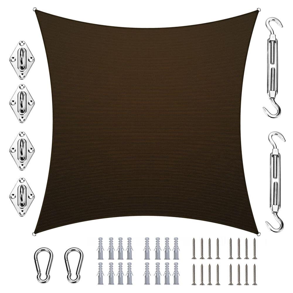AMGO 14 ft. x 16 ft. Rectangle Sun Shade Sail with Hardware Kit-Brown ...