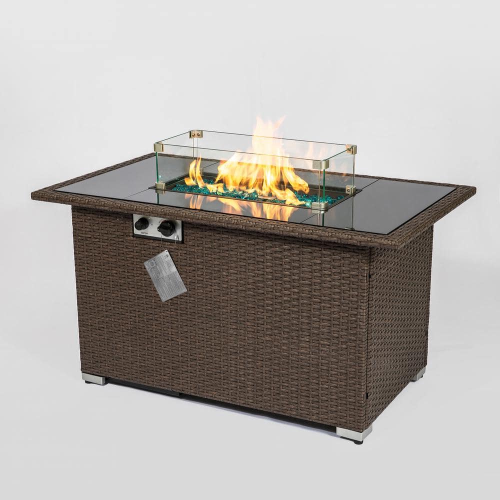 Tatayosi Outdoor 44" Metal Fire Pit Table Rectangle 50,000 BTU with 8mm ...