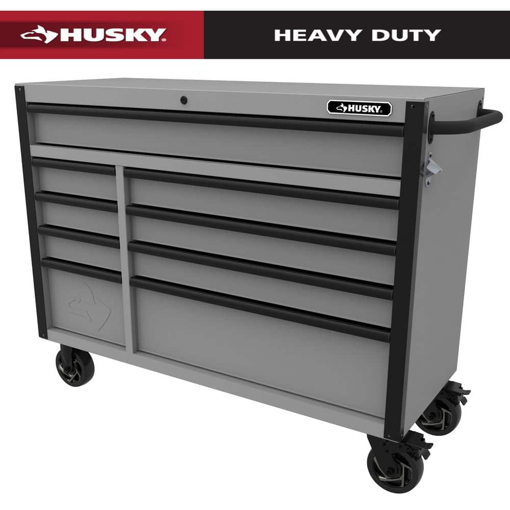Husky Heavy-Duty 52 in. W x 20 in. D 9-Drawer Matte Gray Rolling Tool ...