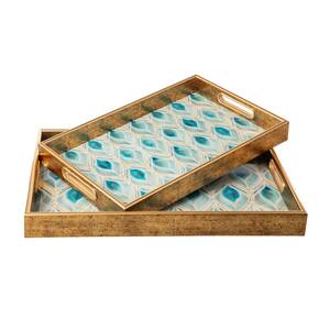 HOUSEHOLD ESSENTIALS Handwoven Wicker Rectangle Decorative Tray Set ...