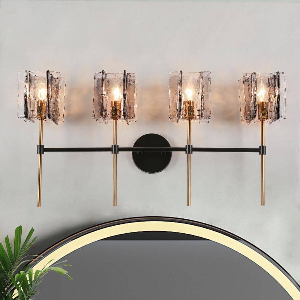 LNC Echonalyri Modern 4-Light Matte Black and Plating Brass Vanity ...