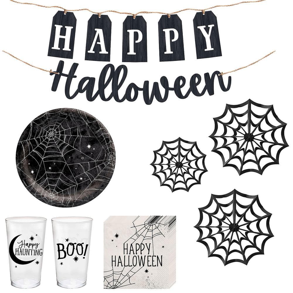 Amscan 88-Piece Black and White Halloween Party Kit for 20 Guests ...