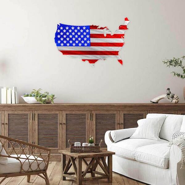 REDLINE STEEL American U.S. 30 in. Red White and Blue Flag Metal ...