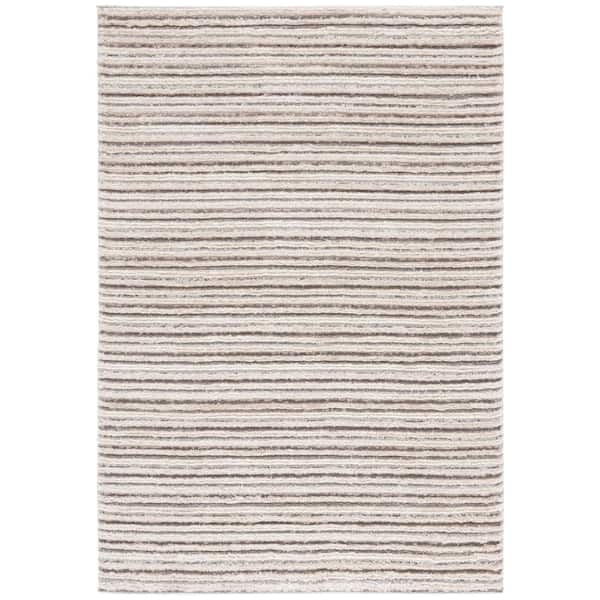SAFAVIEH Seattle Shag 4 ft. x 6 ft. Gray/Beige Modern Striped Area Rug ...
