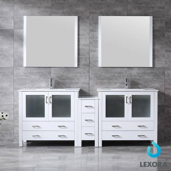Lexora Volez 84 in. W x 18 in. D Single Bath Vanity in White with White ...