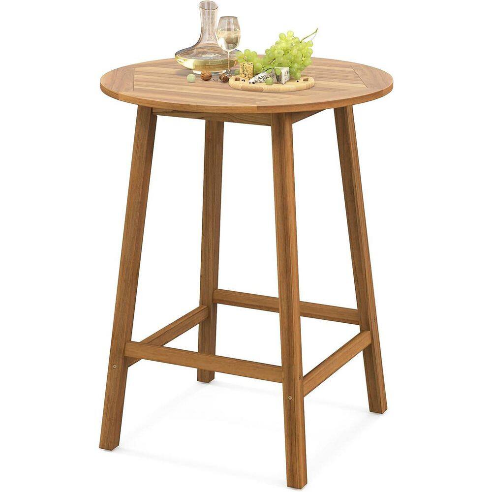 Natural Round Wood Outdoor Bistro Table with Umbrella Hole Z0CGMYCB9K ...