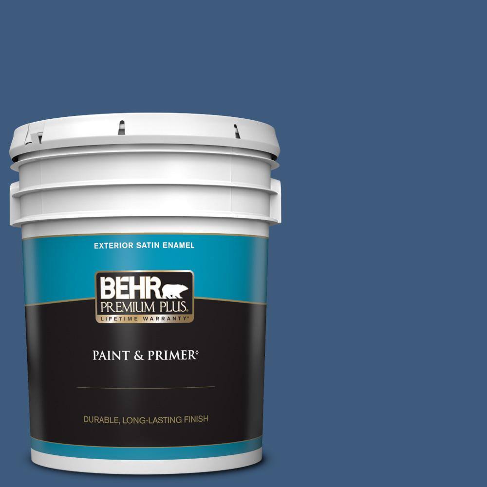 BEHR PREMIUM PLUS 5 gal. #M520-7 Admiral Blue Satin Enamel Exterior ...