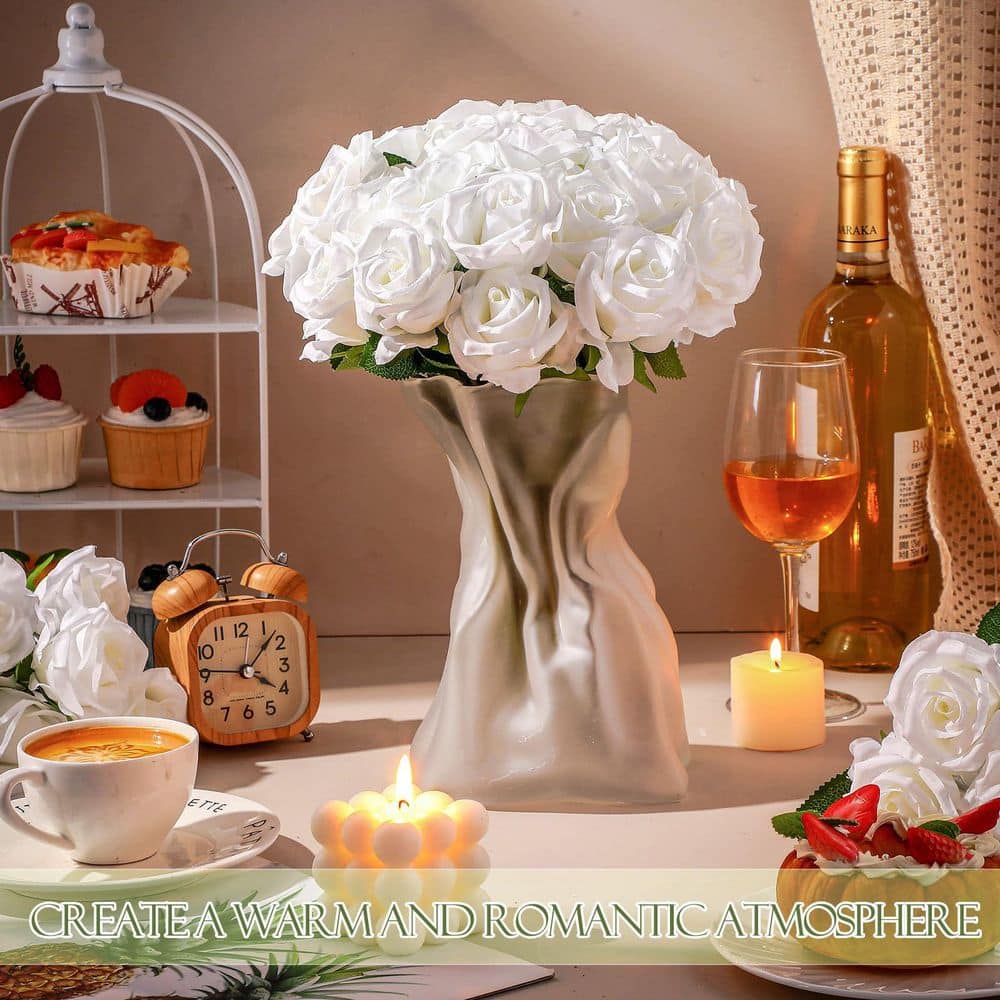 20 in. White Outdoor Artificial Rose Flower for Decoration 100 Pieces ...