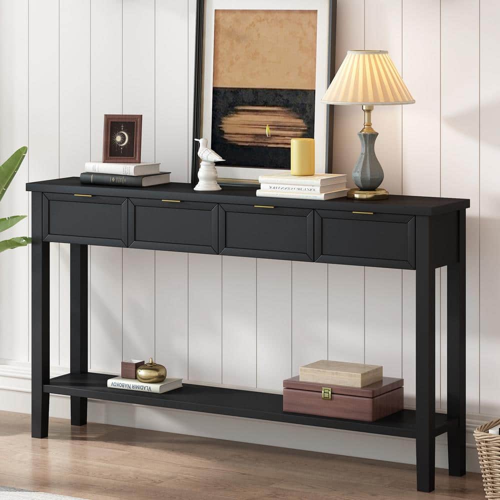 Harper & Bright Designs 60 in. Black Rectangle MDF Top Entryway Console ...