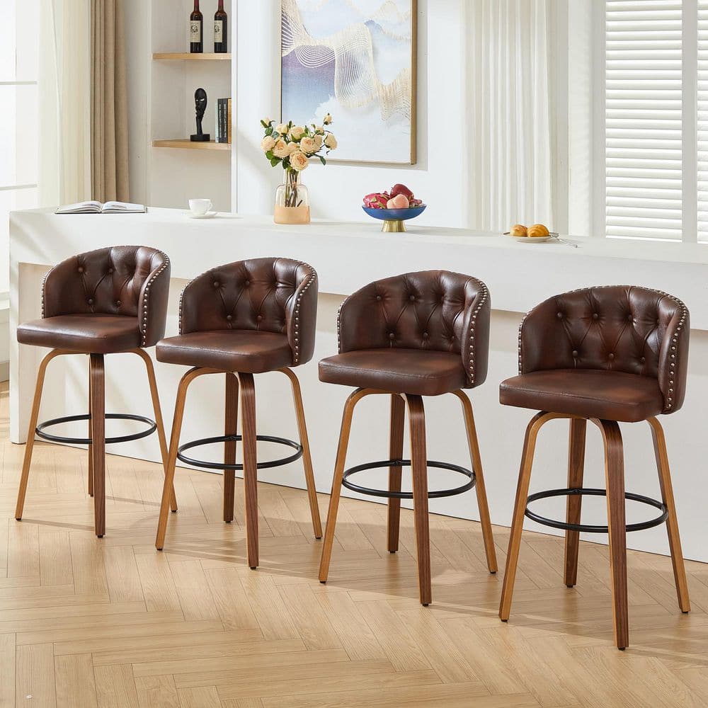 Hochwertiges 28 in. Walnut Brown Faux Leather Upholstered Wood Frame ...