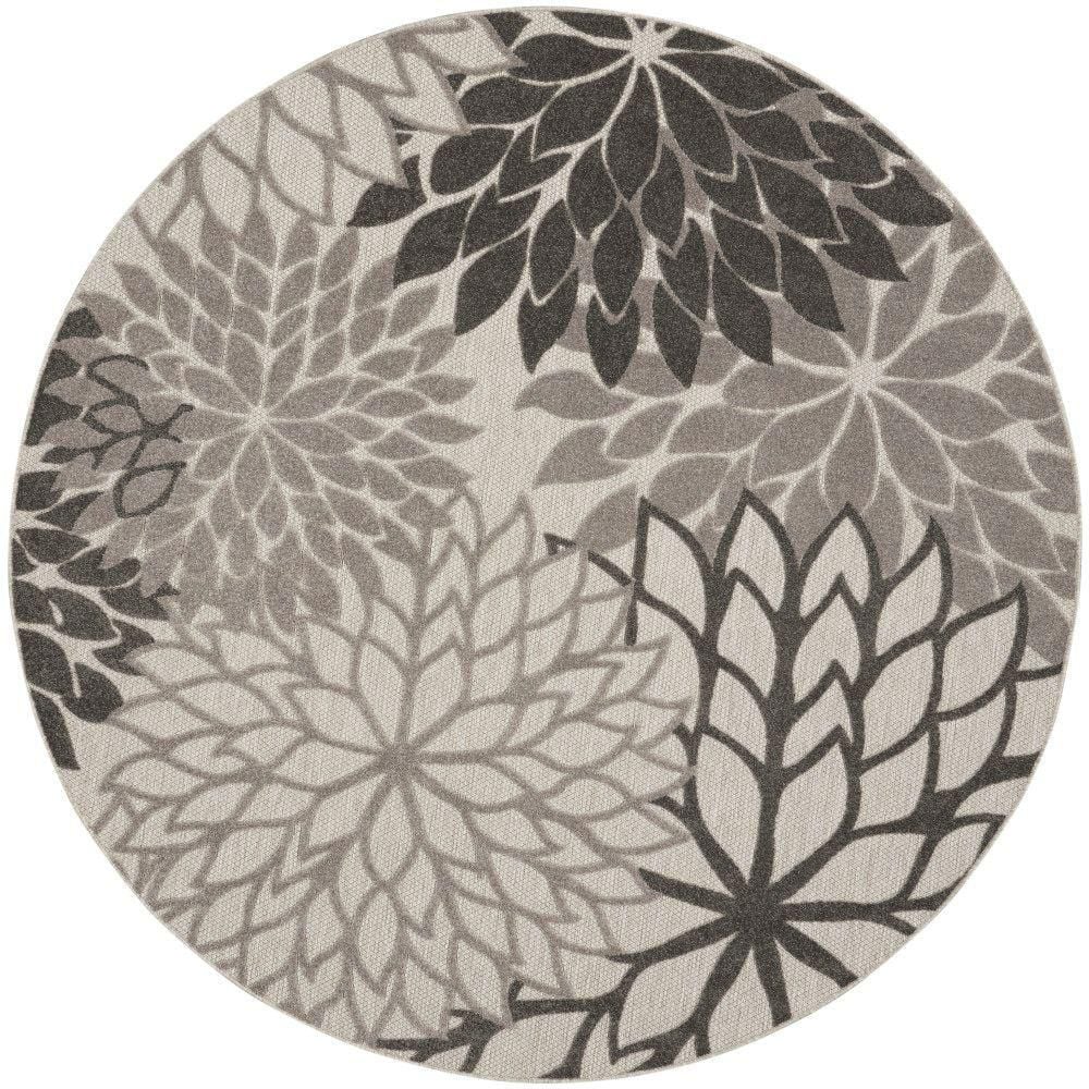 Nourison Aloha Gray 8 ft. x 8 ft. Round Floral Modern Indoor/Outdoor ...