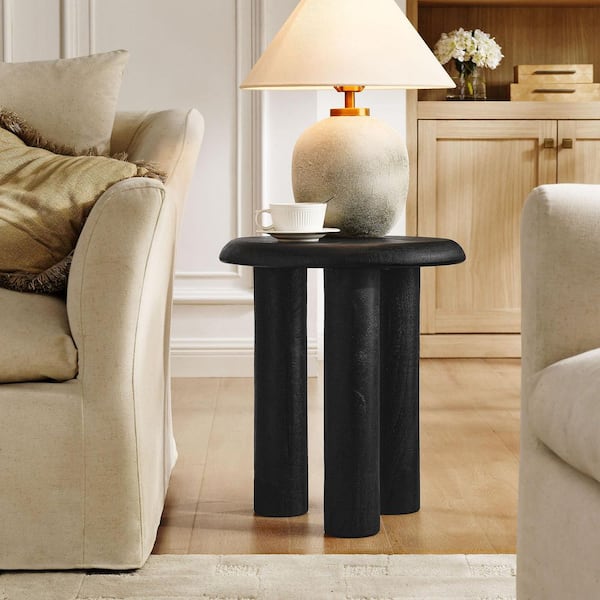 MODWAY Mavina Mango Wood Side Table in Black EEI-7284-BLK - The Home Depot