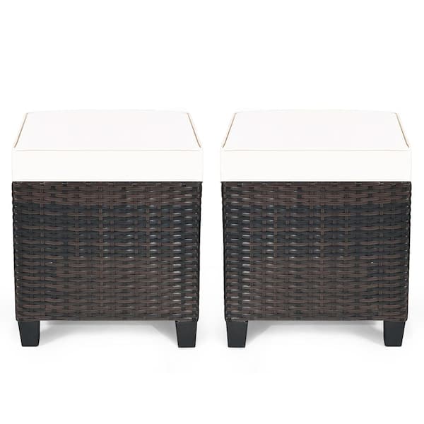 SKONYON Patio Rattan Ottoman Set of 2 with Removable Washable ...