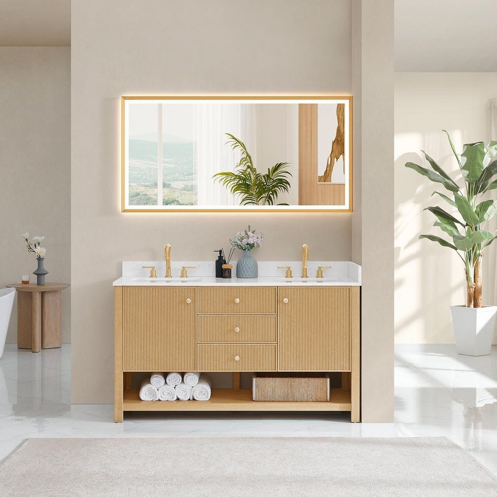 Altair Cecil 60 in. Double Freestanding White Oak Bath Vanity with ...