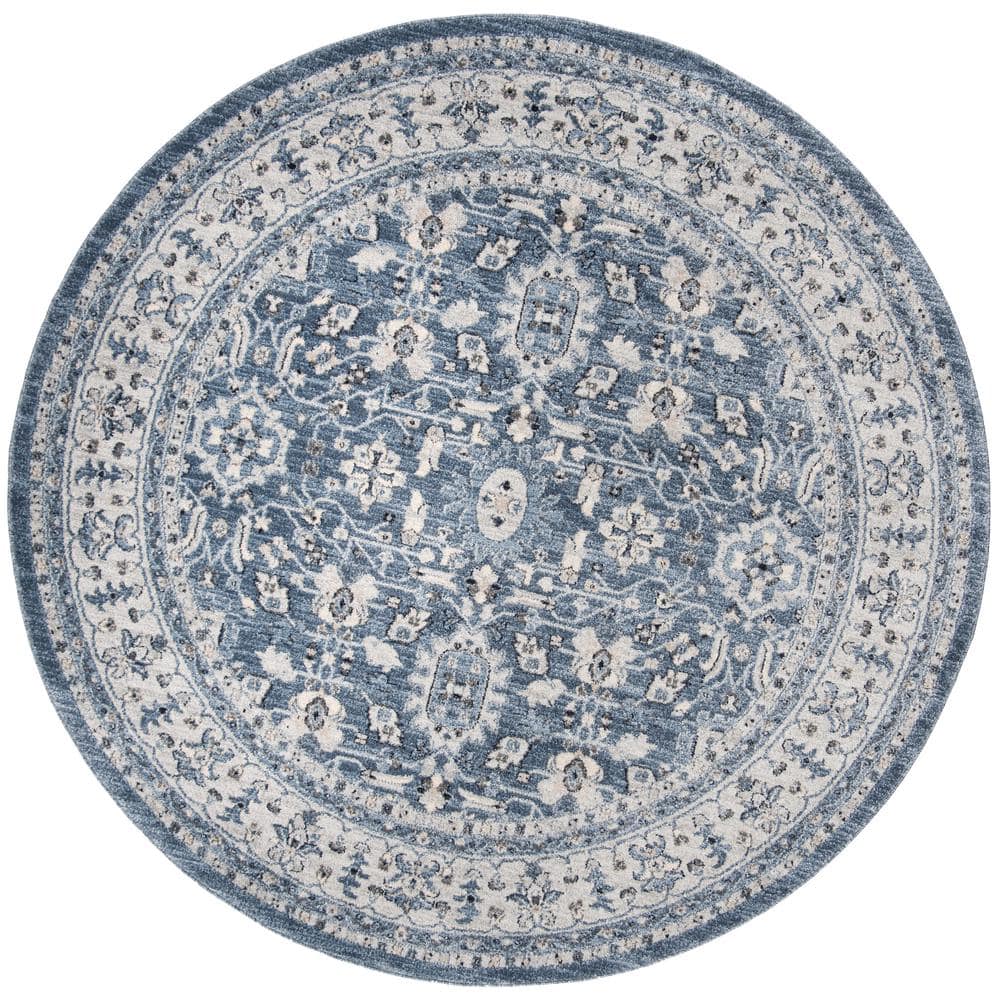 SAFAVIEH Charleston Navy/Cream 7 ft. x 7 ft. Floral Border Round Area ...