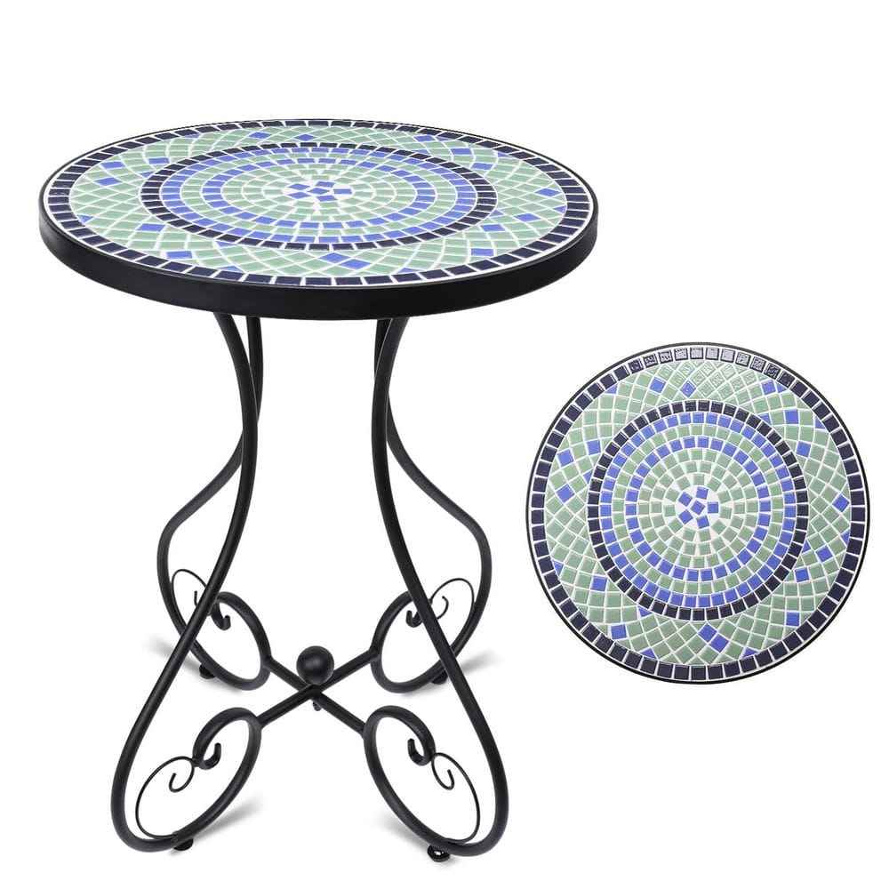 MOEPISY Mosaic Outdoor Side Table, Round Rustproof Patio Table with 14 ...
