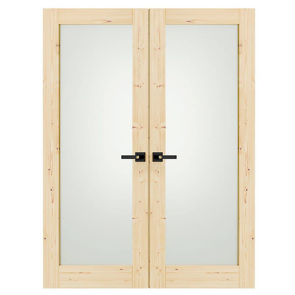 TENONER 64 in. x 80 in. Solid Wood, Full Lite, Frosted Glass, Primed ...