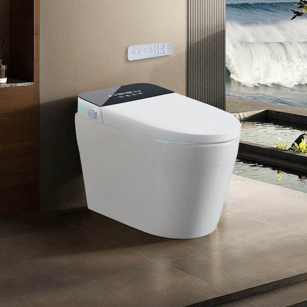 FUNKOL Elongated Smart Tankless Bidet Toilet 1.28 GPF Flush in White ...