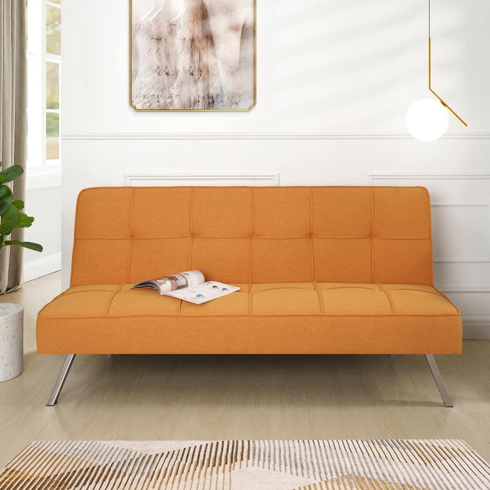 HOMESTOCK Tangerine Modern Futon Sofa Bed - Convertible Futon with ...