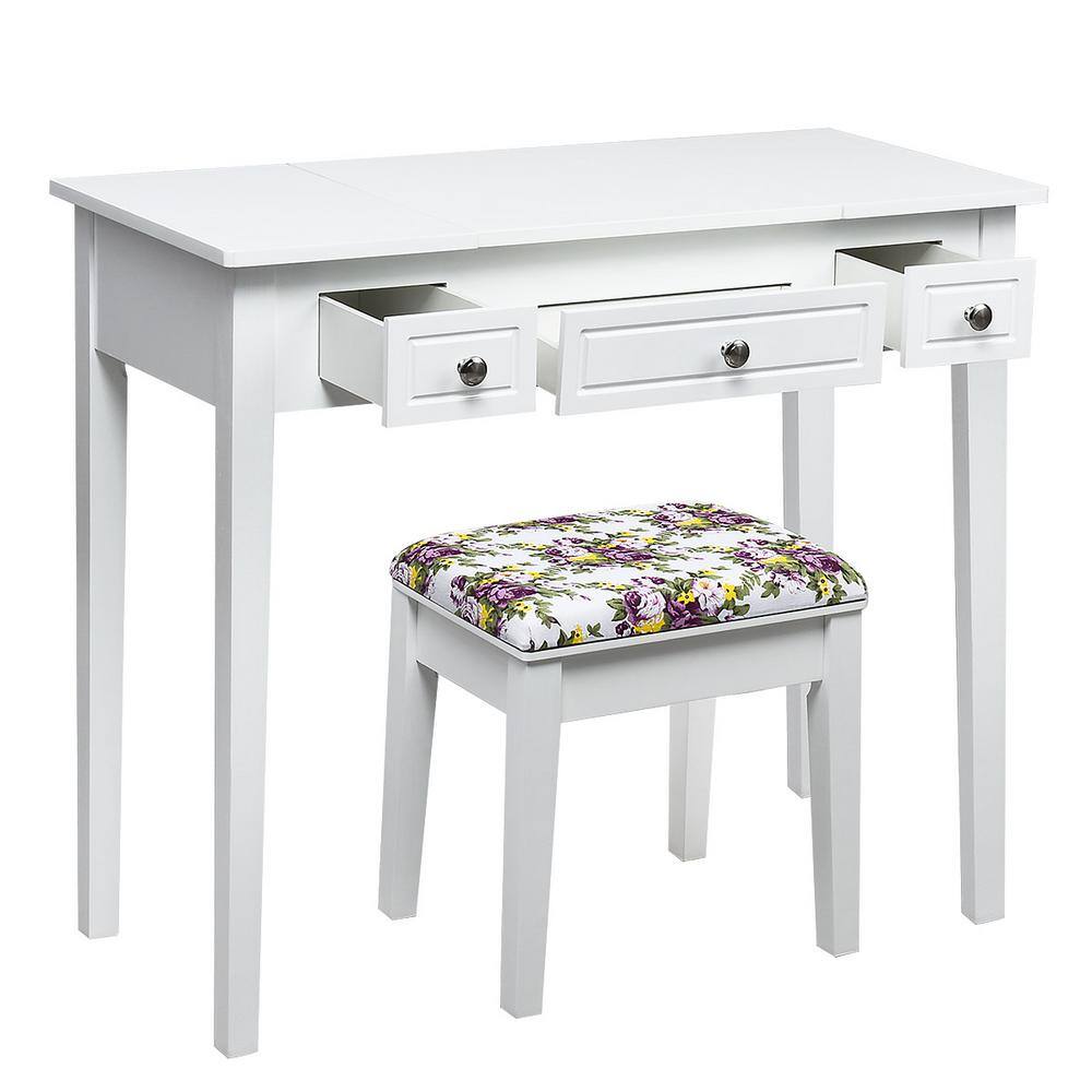 Costway White Trunk Vanity Dressing Table Flip Top 7 Compartments Costway White Trunk Vanity Dressing Table Flip Top 7 Compartments
