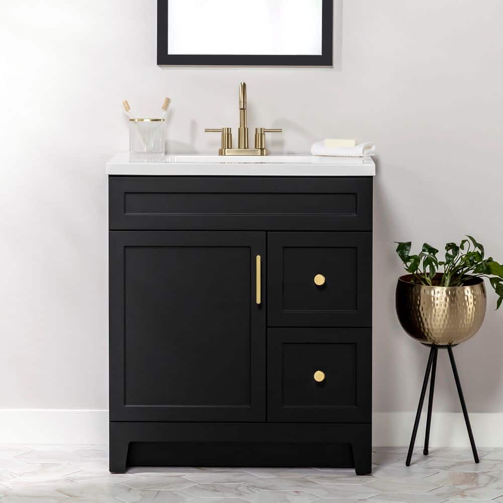 Glacier Bay Chasbury 31 in. Single Sink Matte Black Vanity with White Cultured Marble Top ...