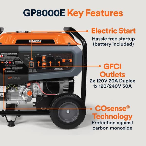 Generac 10000 / 8000-Watt Electric Start Gasoline Powered Portable ...