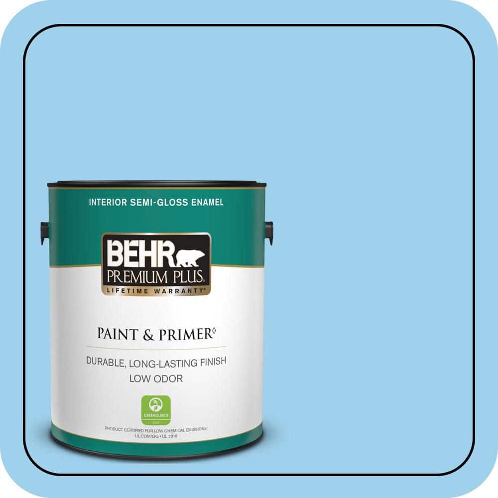 BEHR PREMIUM PLUS 1 gal. #P500-3 Spa Blue Semi-Gloss Enamel Low Odor ...