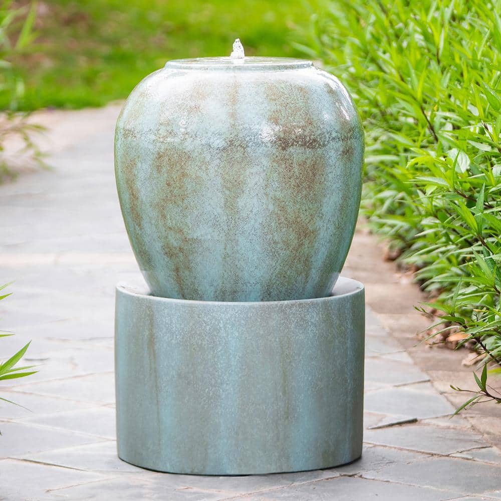 AUTMOON 32 in. Cement Urn Fountain Tranquility Lawn Water Feature for ...