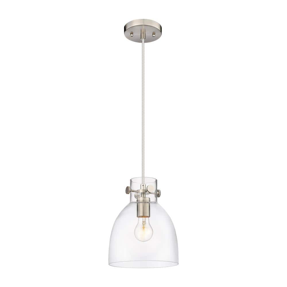 Innovations Newton Bell 100-Watt 1 Light Satin Nickel Shaded Pendant ...