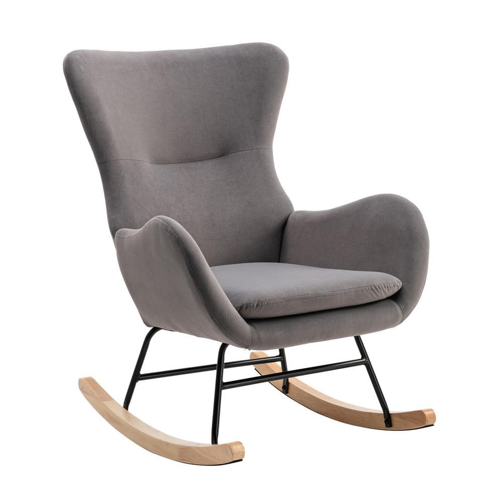 LY & S Collection Dark Gray Velvet Fabric Padded Seat Rocking Chair ...