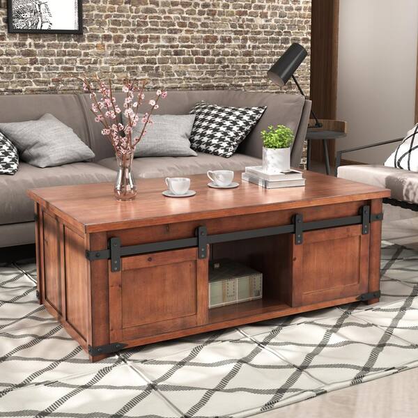 Harper & Bright Designs 49 in. Brown Large Rectangle Wood Coffee Table ...