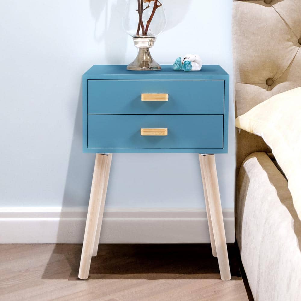 Tidoin 2-Drawer Blue Wood Nightstand (Set of 2) (24.8 in. H x 17.7 in ...