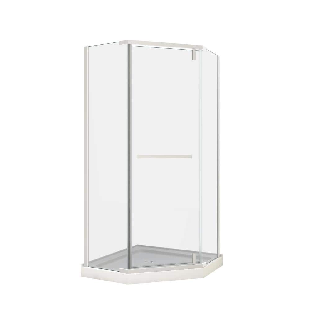 WELLFOR 35.56 in. W x 72 in. H Neo Angle Pivot Frameless Corner Shower ...